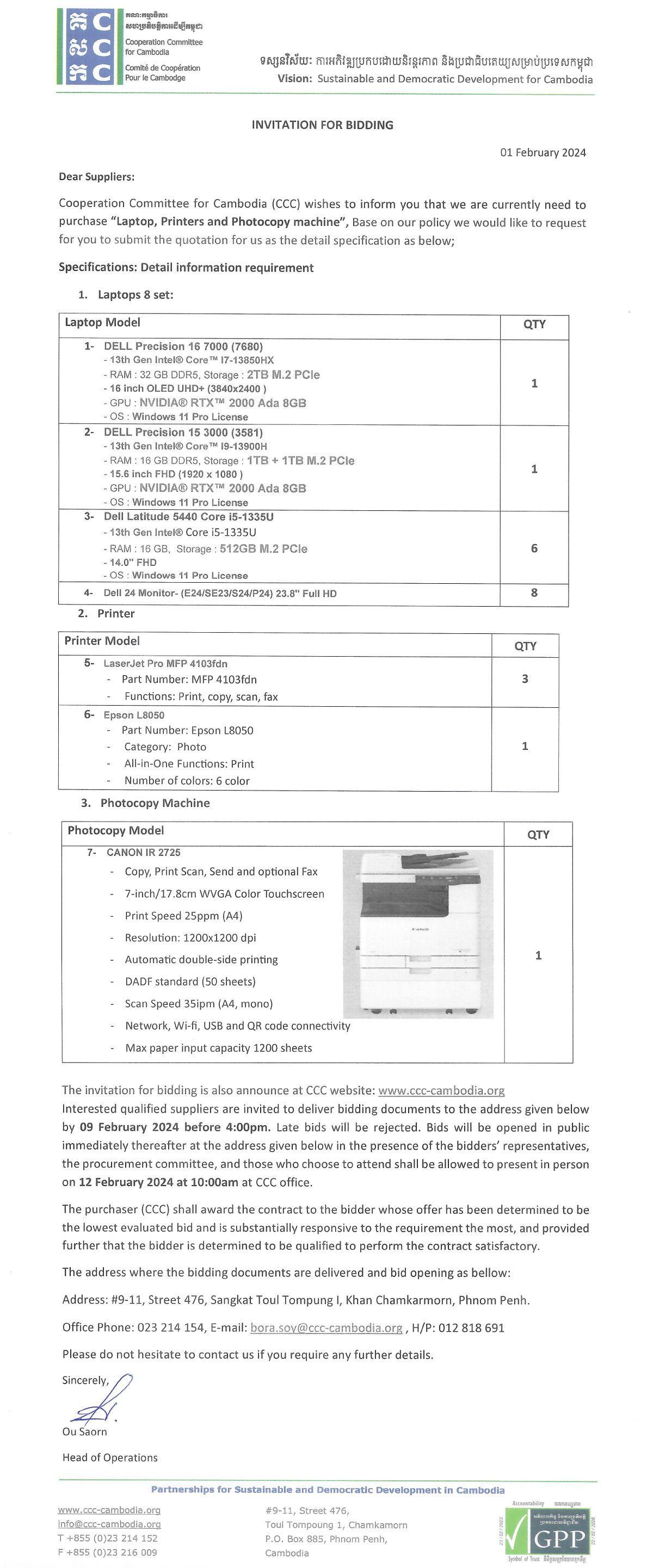 Invitation for Bidding Laptops, Printer and Photocopy machine ...